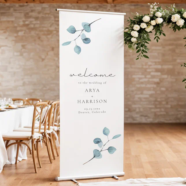 ARYA Rustic Eucalyptus Greenery Wedding Welcome Retractable Banner | Zazzle