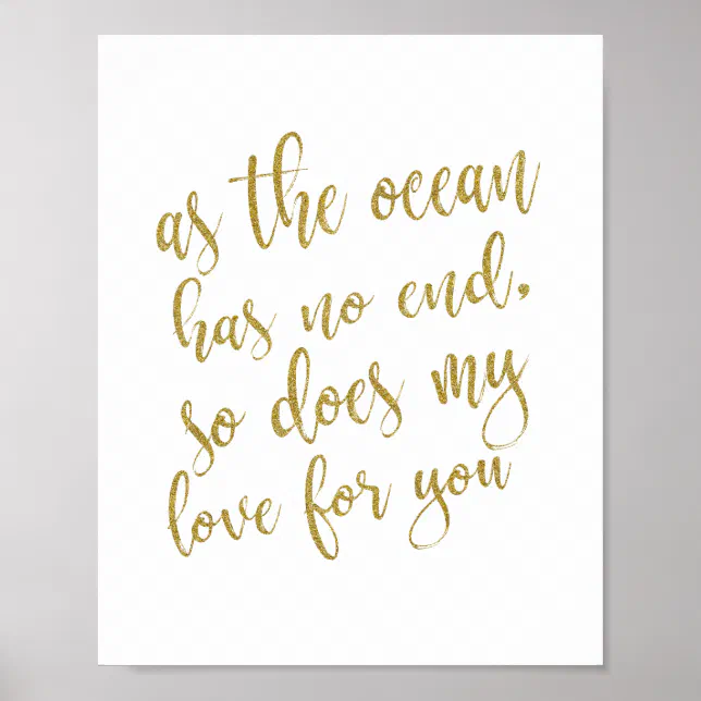 As the ocean has no end Gold Glitter 8x10 Sign | Zazzle