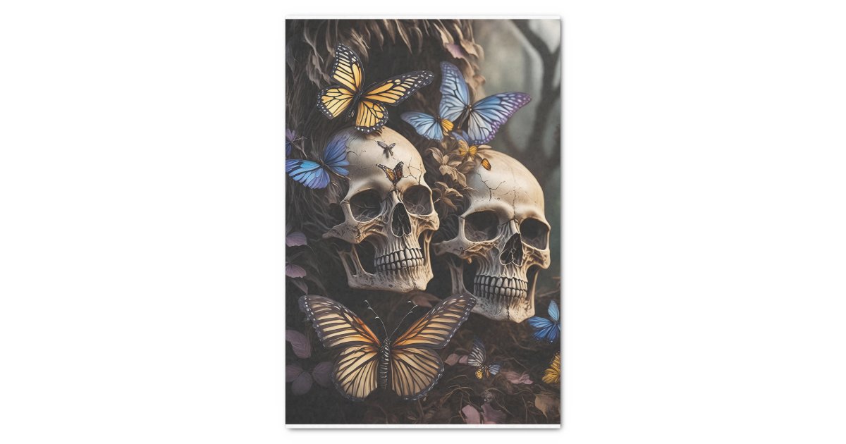 Ascent of Souls, Butterflies & Gothic Skulls Tissue Paper | Zazzle