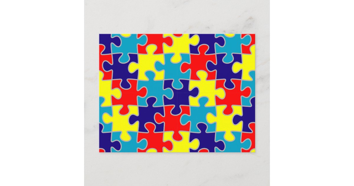 ASD Aspergers Autism Awareness Puzzle Pattern Postcard | Zazzle