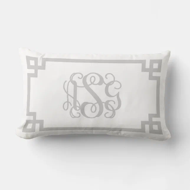 ASG Gray Greek Key Script Monogram Lumbar Pillow | Zazzle