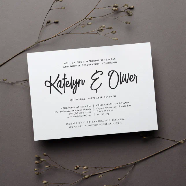 Ash Black | Modern Signature Rehearsal Dinner Invitation | Zazzle
