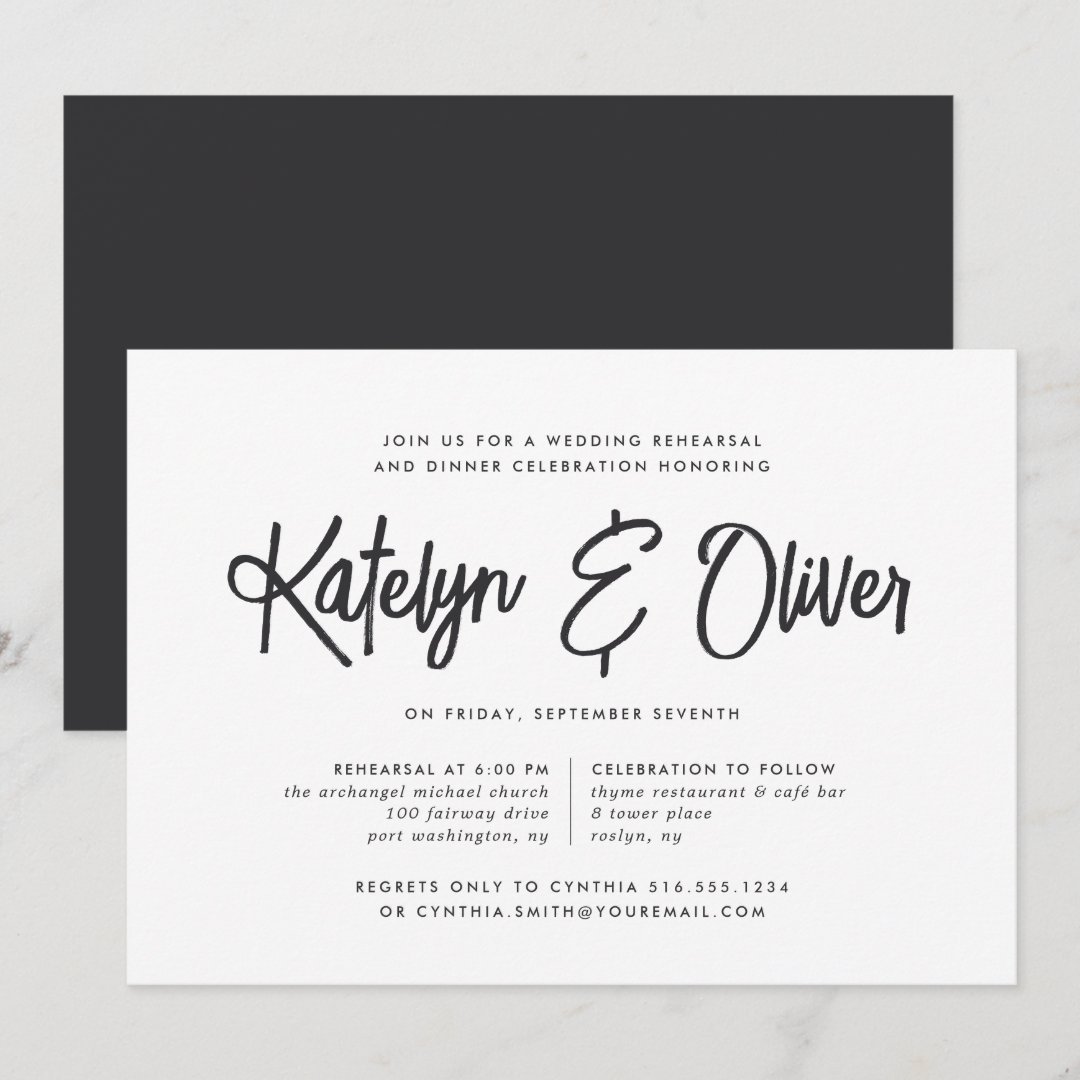 Ash Black | Modern Signature Rehearsal Dinner Invitation | Zazzle