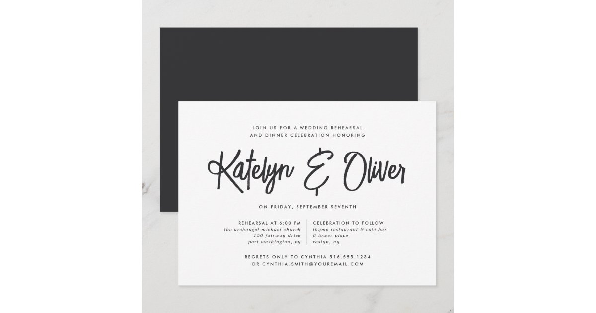 Ash Black | Modern Signature Rehearsal Dinner Invitation | Zazzle