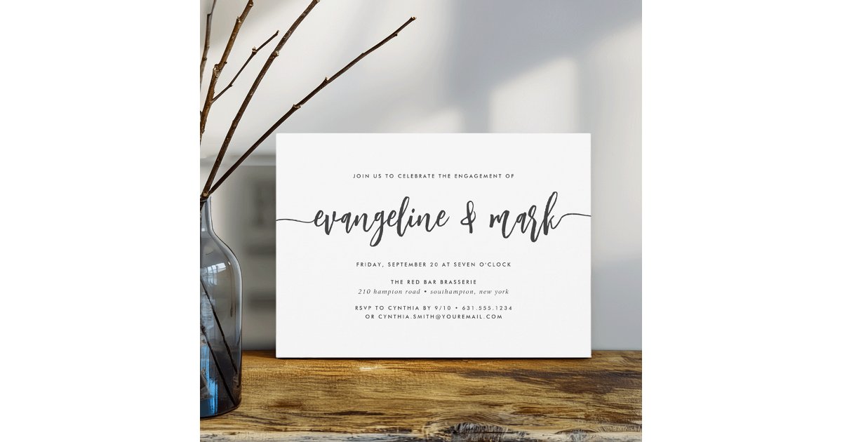 Ash Black Modern Signature Script Engagement Party Invitation | Zazzle