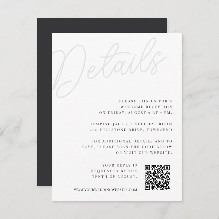 Ash | Script Watermark All-in-One Details Enclosure Card | Zazzle