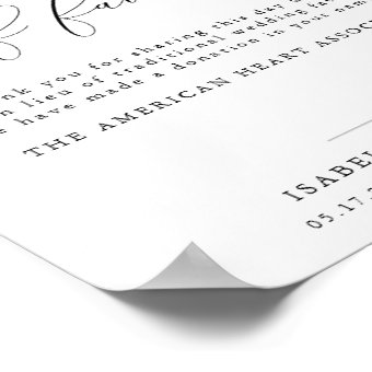 ASHER Calligraphy In Lieu of Favors Wedding Poster | Zazzle