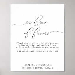 ASHER Calligraphy In Lieu of Favors Wedding Poster | Zazzle