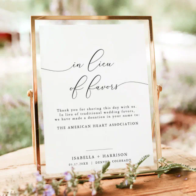 ASHER Calligraphy In Lieu of Favors Wedding Poster | Zazzle