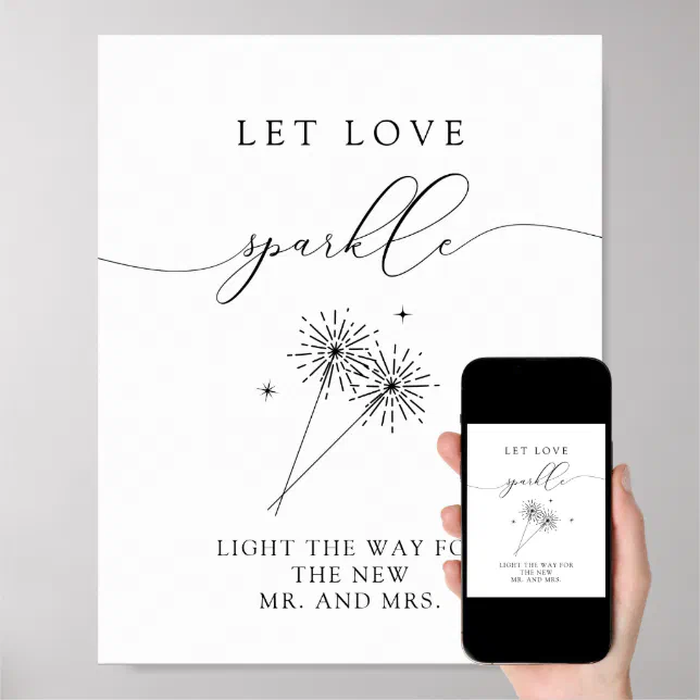 ASHER Calligraphy Wedding Sparkler Send Off Poster | Zazzle