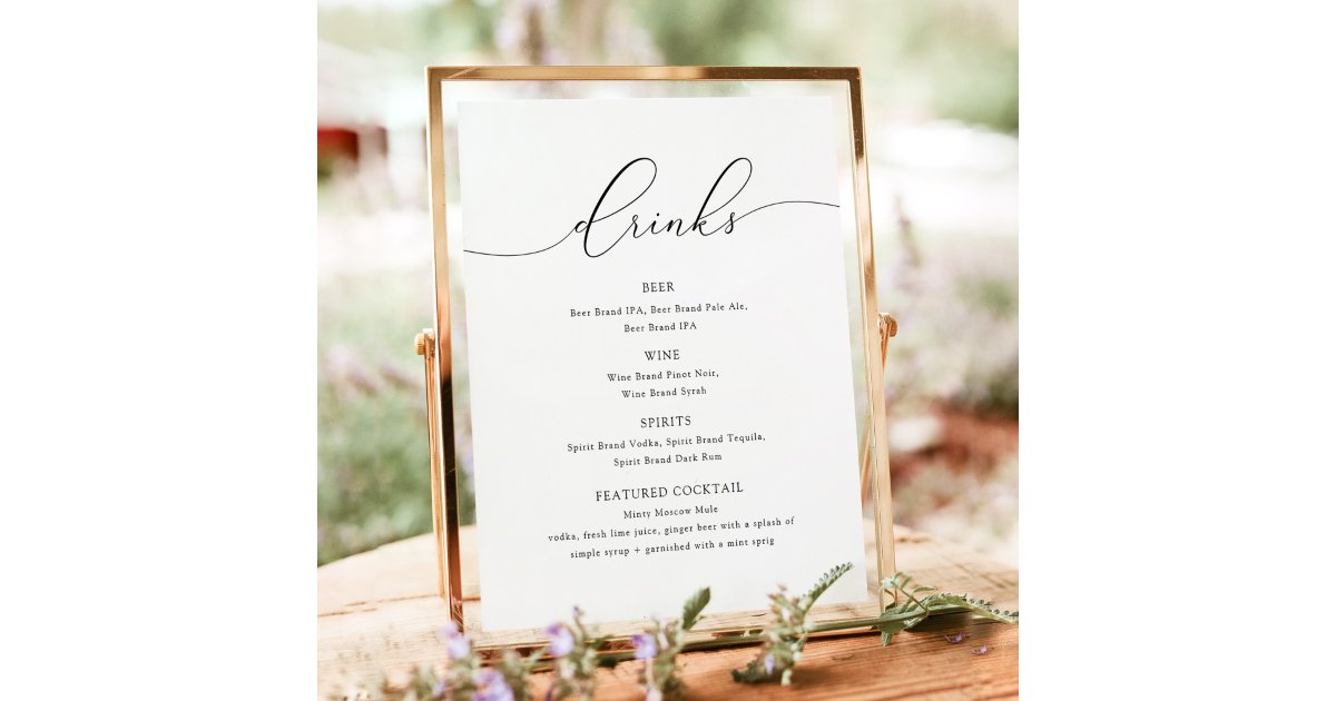 ASHER Elegant Calligraphy Bar Menu Sign | Zazzle