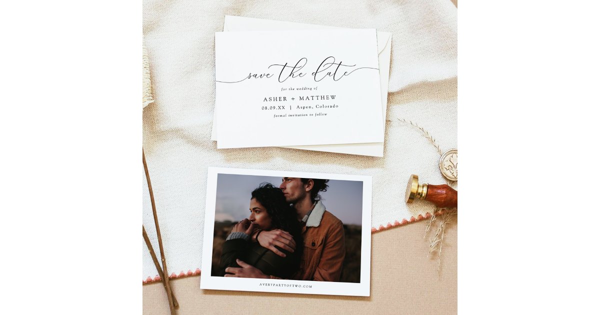 ASHER Elegant Calligraphy Horizontal Save the Date Invitation | Zazzle