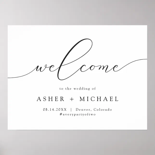 ASHER Elegant Calligraphy Script Wedding Welcome Poster | Zazzle