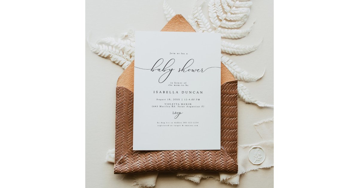 ASHER Modern Elegant Calligraphy Baby Shower Invitation | Zazzle