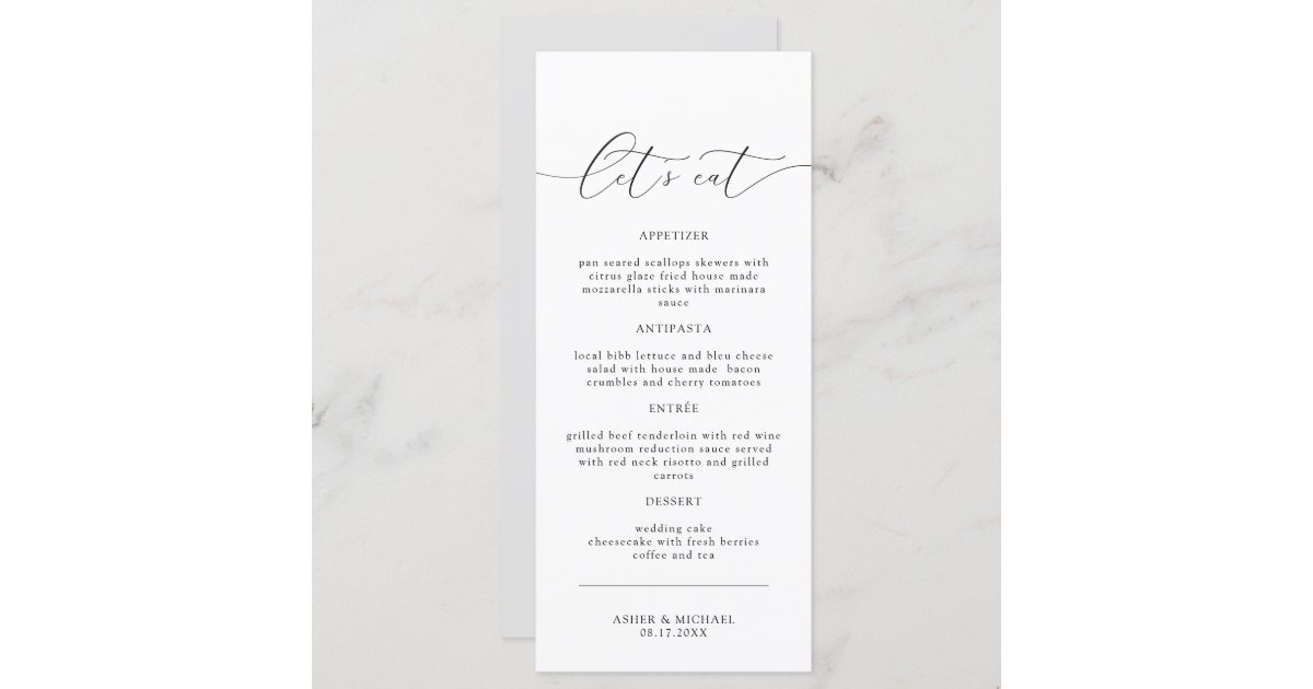 ASHER Modern Elegant Calligraphy Script Menu | Zazzle