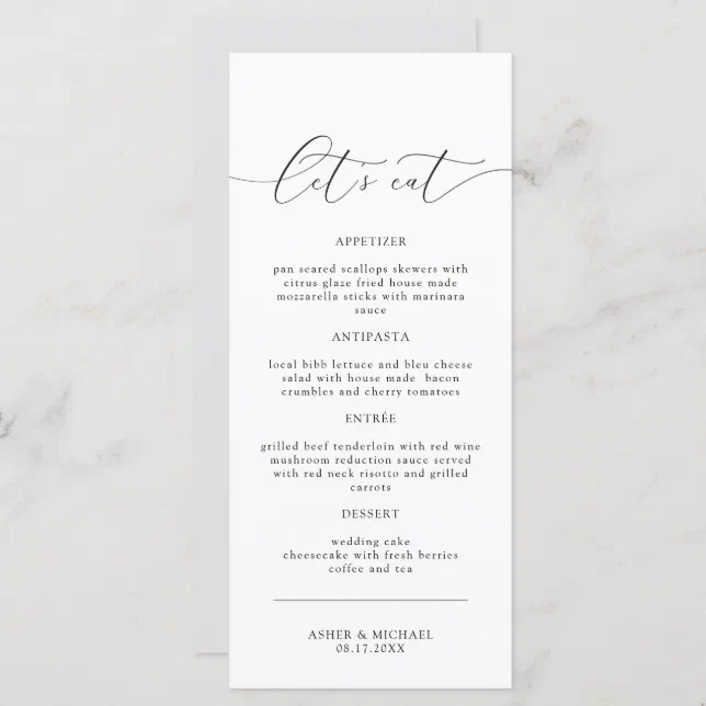 ASHER Modern Elegant Calligraphy Script Menu | Zazzle