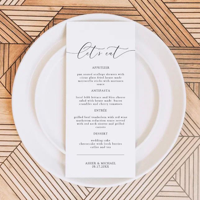 ASHER Modern Elegant Calligraphy Script Menu | Zazzle