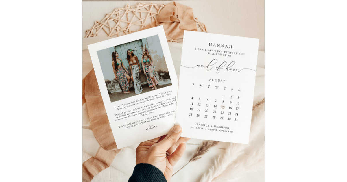 ASHER Modern Script Calendar Maid Honor Proposal I Invitation | Zazzle