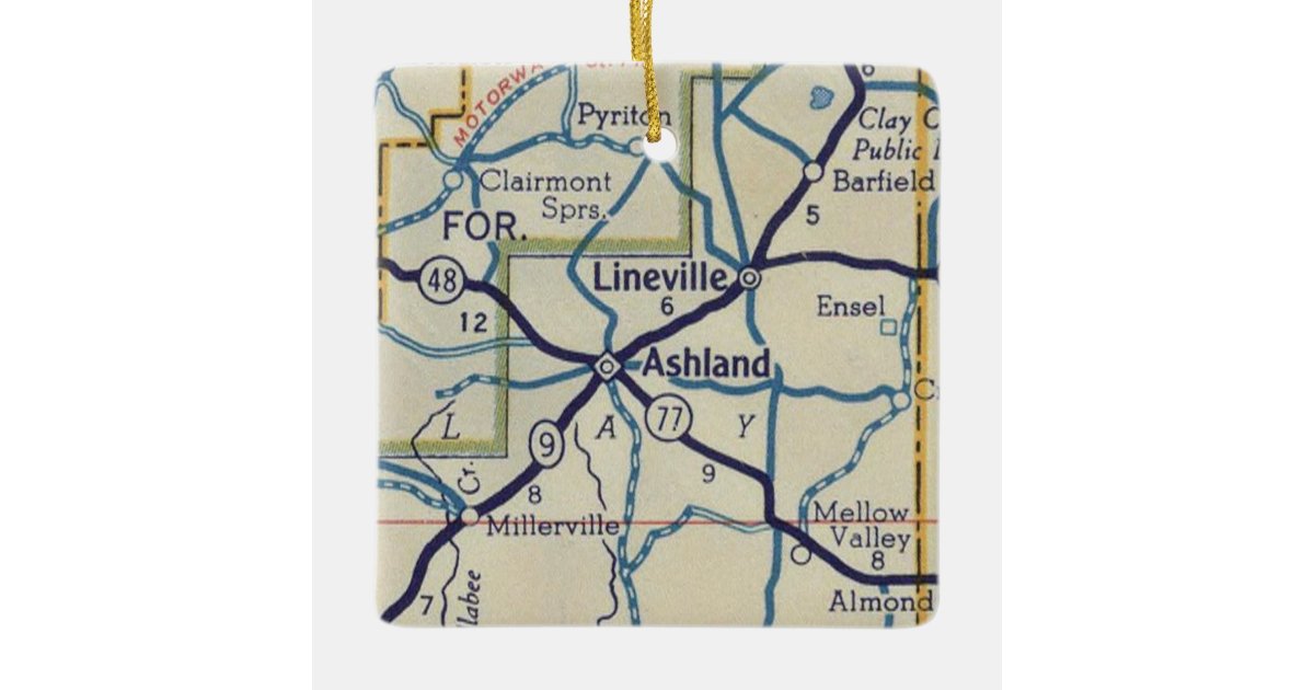 Ashland AL Vintage Map Ceramic Ornament | Zazzle