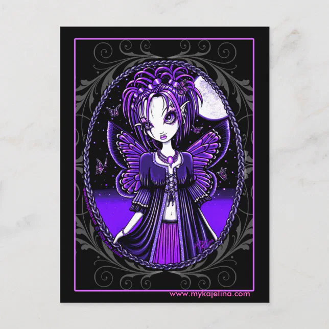 "Ashly" Purple Butterfly Moon Fairy Postcard | Zazzle