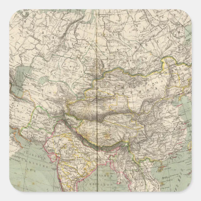 Asia Atlas Map showing political divisions Square Sticker | Zazzle