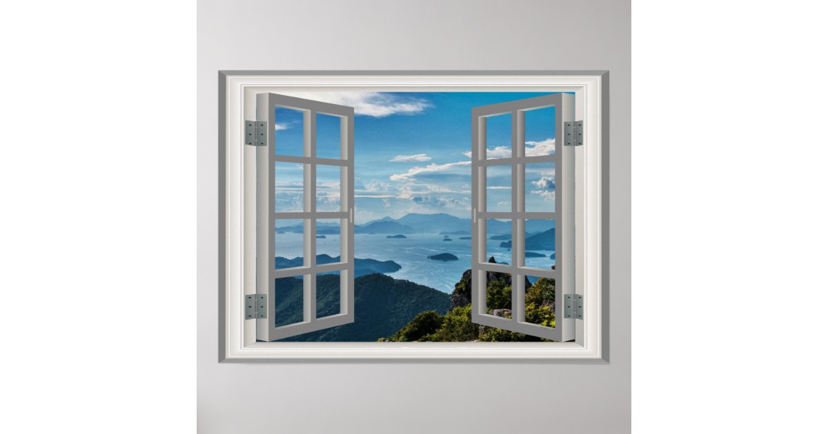 Asia mountains Fake Window Frame Poster | Zazzle