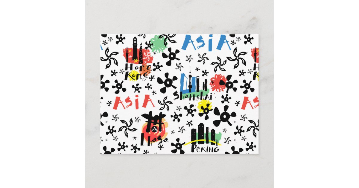 Asia | Symbols Pattern Postcard | Zazzle