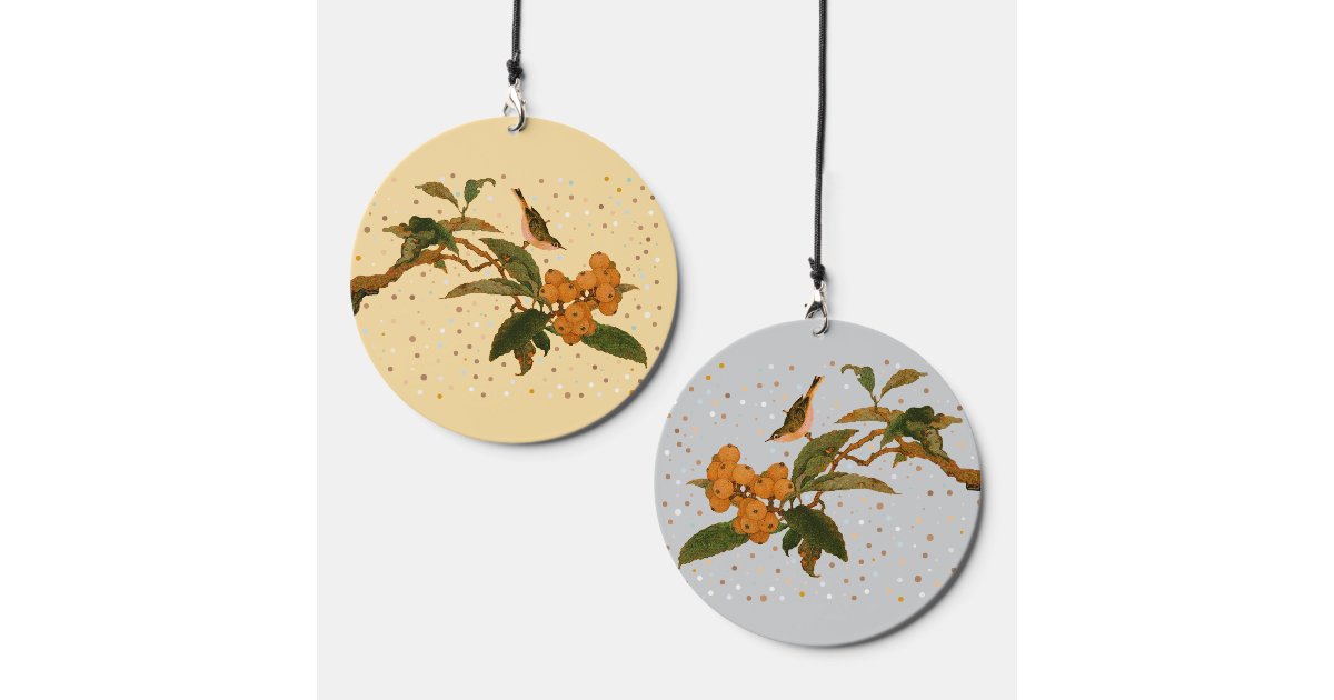 Asian art birds on branches wind chime | Zazzle