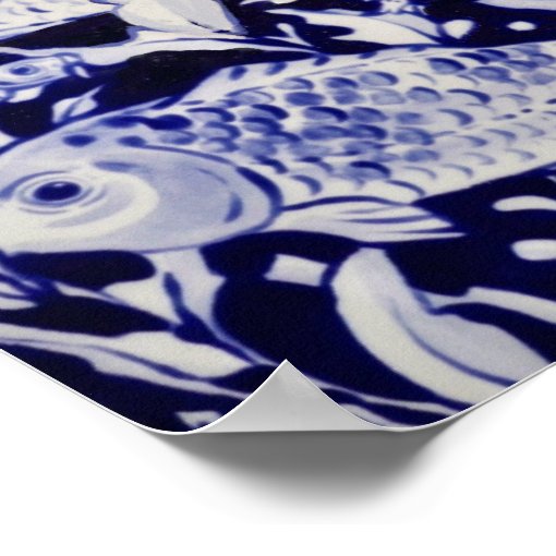 Asian Blue & White Koi Fish Pond Chinoiserie Art Poster | Zazzle