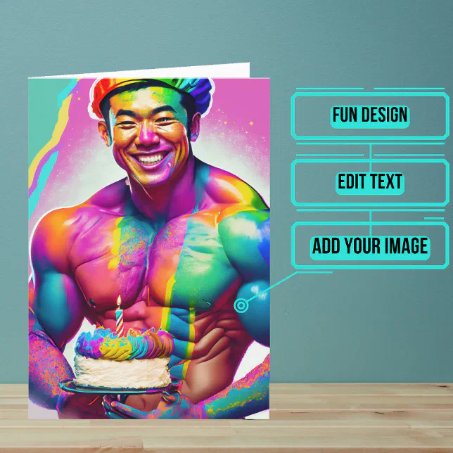 Asian Bodybuilder Gay Birthday Card | Zazzle