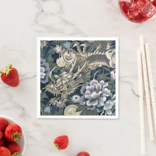 Asian Dragon Floral Pattern Napkins | Zazzle