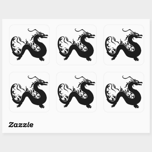 Asian Dragon Silhouette Square Sticker | Zazzle