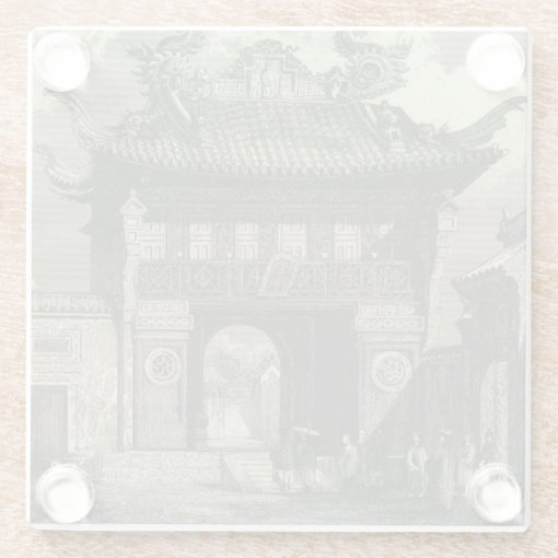 Asian Imperial Temple in Black & White Glass Coaster | Zazzle
