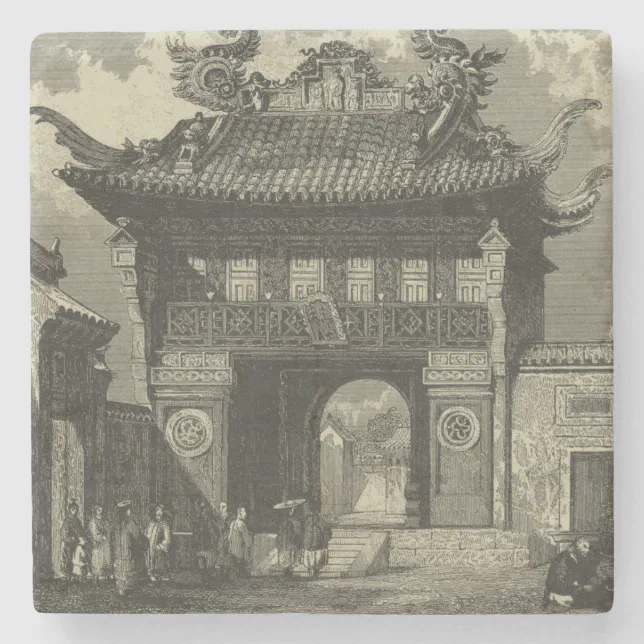 Asian Imperial Temple in Black & White Stone Coaster | Zazzle