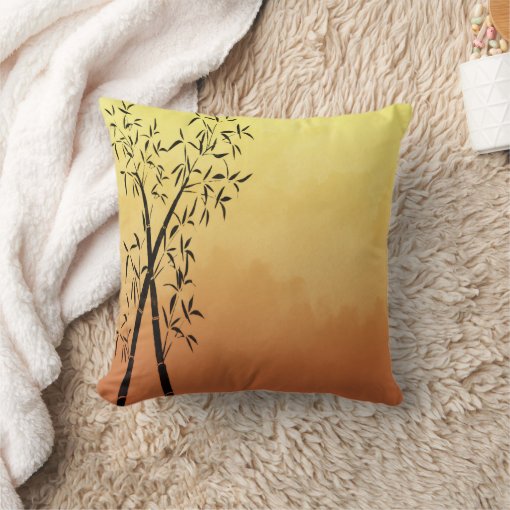 Asian Inspired Bamboo and mountain view Sunset Throw Pillow | Zazzle