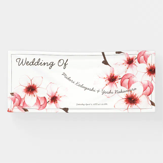 Asian Inspired Watercolor Cherry Blossom Wedding Banner | Zazzle