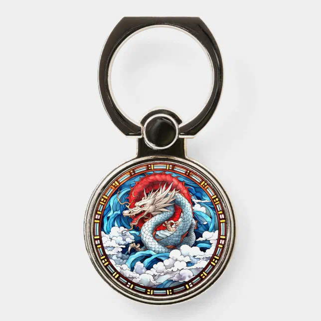 Asian Mythical Dragon in Red and Blue Phone Ring Stand | Zazzle