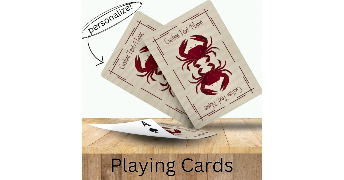 Asian Origami Red Crab on the Beach Custom Name Poker Cards | Zazzle