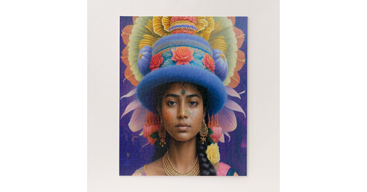 Asian princess with big blue hat jigsaw puzzle | Zazzle