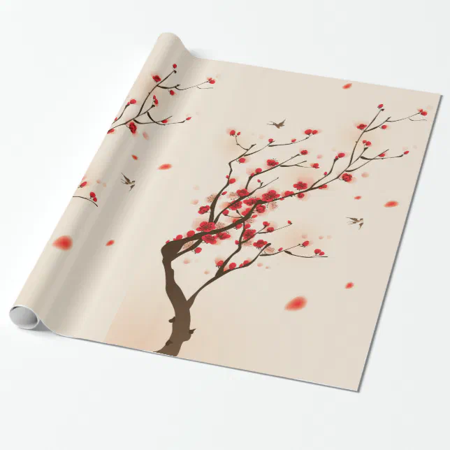 Asian Style Painting, Plum Blossom in Spring Wrapping Paper | Zazzle