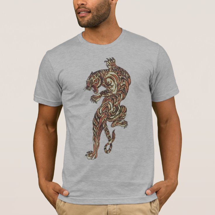 Asian Tiger Tattoo gray semi fitted mens tshirt | Zazzle