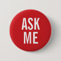 Ask Me | Red Volunteer Badge Pinback Button | Zazzle
