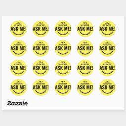 Ask Me Yellow Volunteer Badge Classic Round Sticker | Zazzle