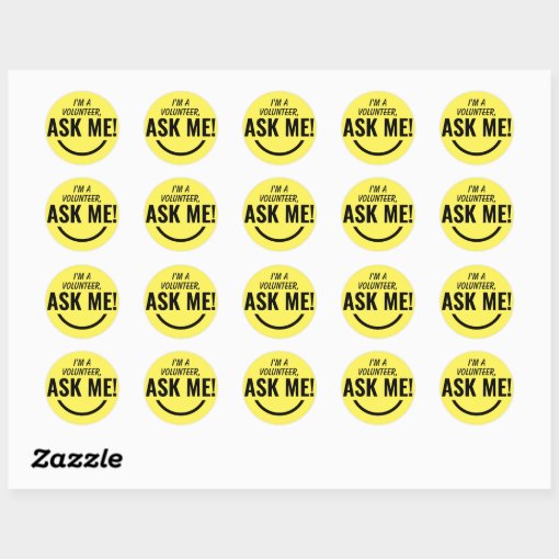Ask Me Yellow Volunteer Badge Classic Round Sticker | Zazzle