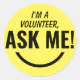 Ask Me Yellow Volunteer Badge Classic Round Sticker | Zazzle