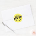 Ask Me Yellow Volunteer Badge Classic Round Sticker | Zazzle