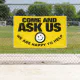 Ask us we are happy to help yellow black smile banner | Zazzle