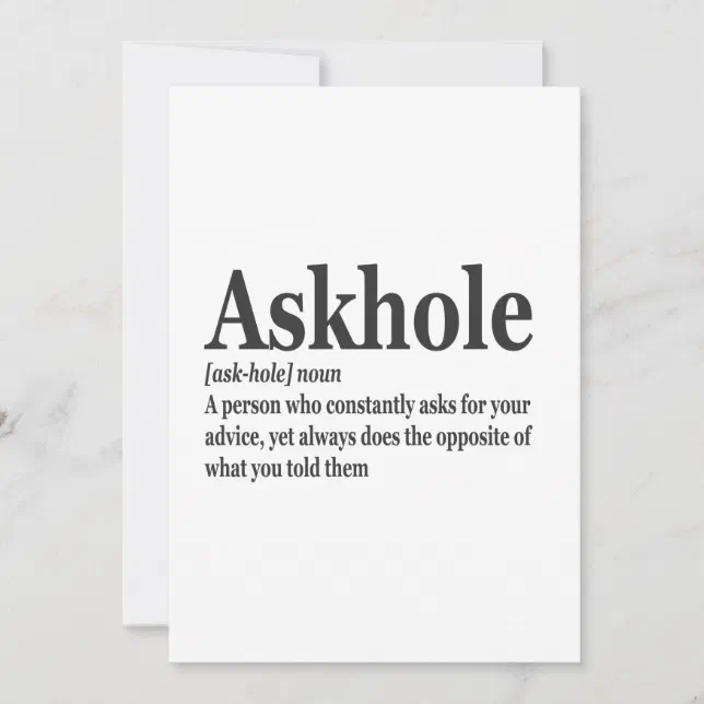 Askhole Definition Hilarious Gag Dictionary Adult Invitation | Zazzle