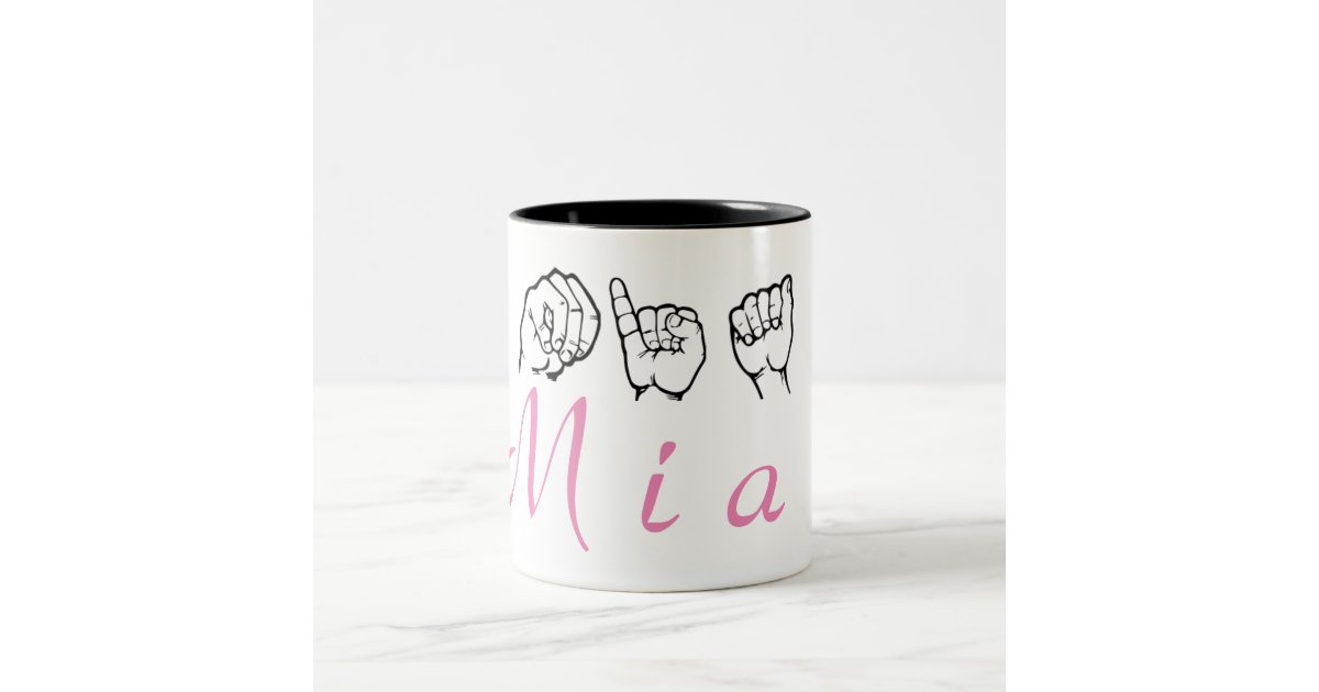 ASL American Sign Language Fingerspelled Mia Two-Tone Coffee Mug | Zazzle