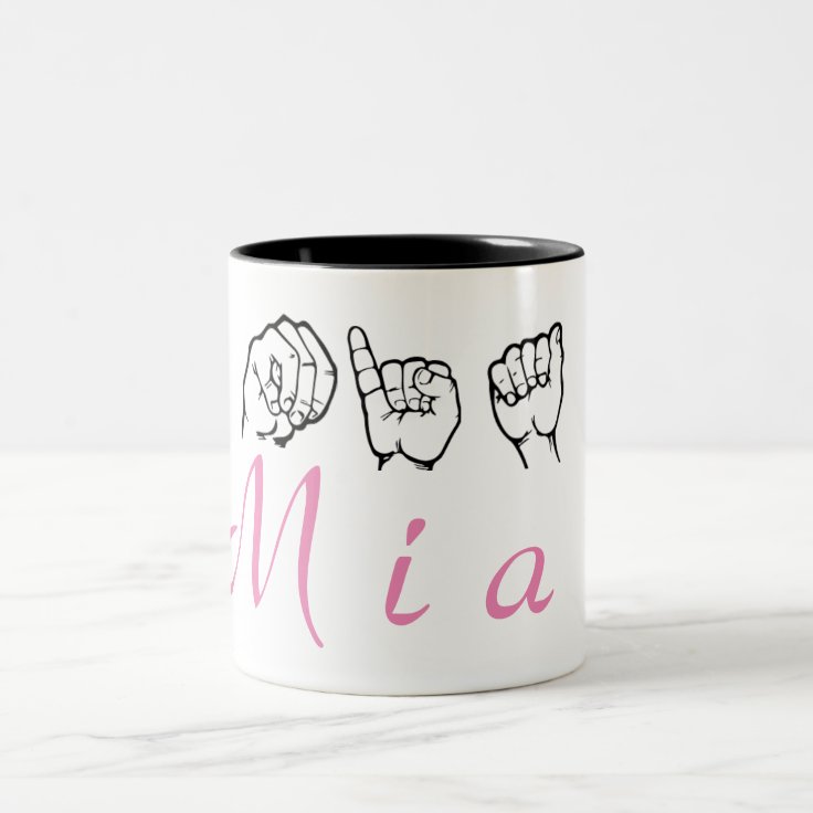 ASL American Sign Language Fingerspelled Mia Two-Tone Coffee Mug | Zazzle